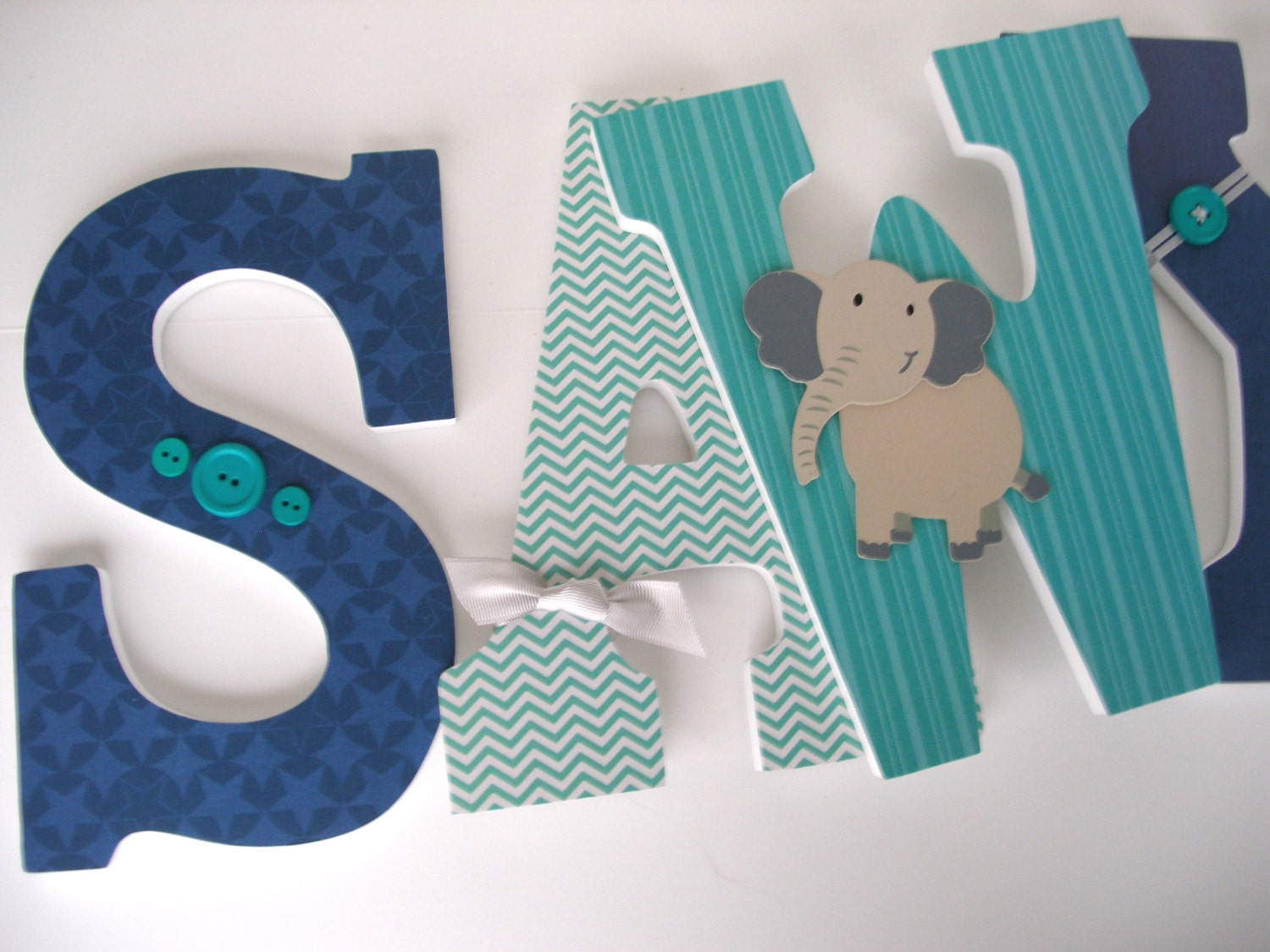 Custom Wooden Letter Set Teal and Navy Blue Baby Name | Etsy