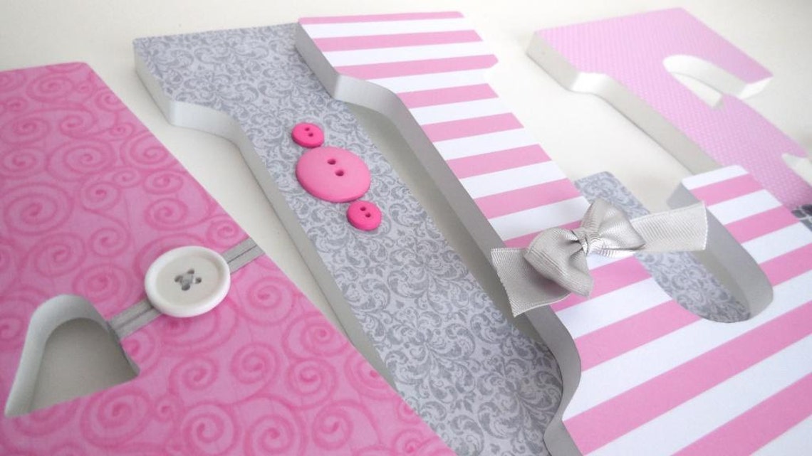 Baby Girl Wooden Letters for Nursery Pink and Light Gray - Etsy