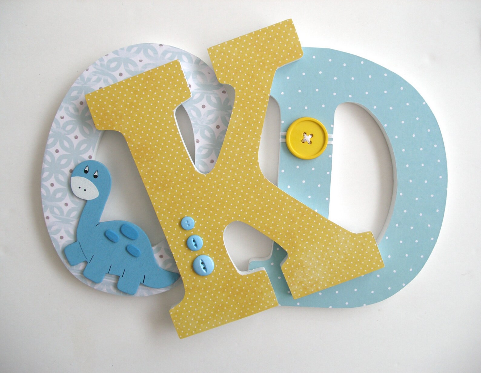 Hand Decorated Wooden Letters Light Blue and Yellow Baby | Etsy