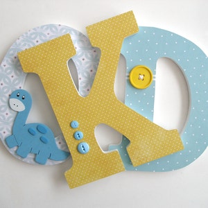 Hand Decorated Wooden Letters, Light Blue and Yellow, Baby Shower Gift ...