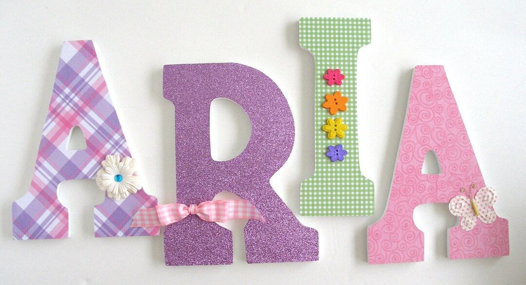 Wood Letters for Nursery, Pink, Green, and Purple, Wooden Letter Set ...