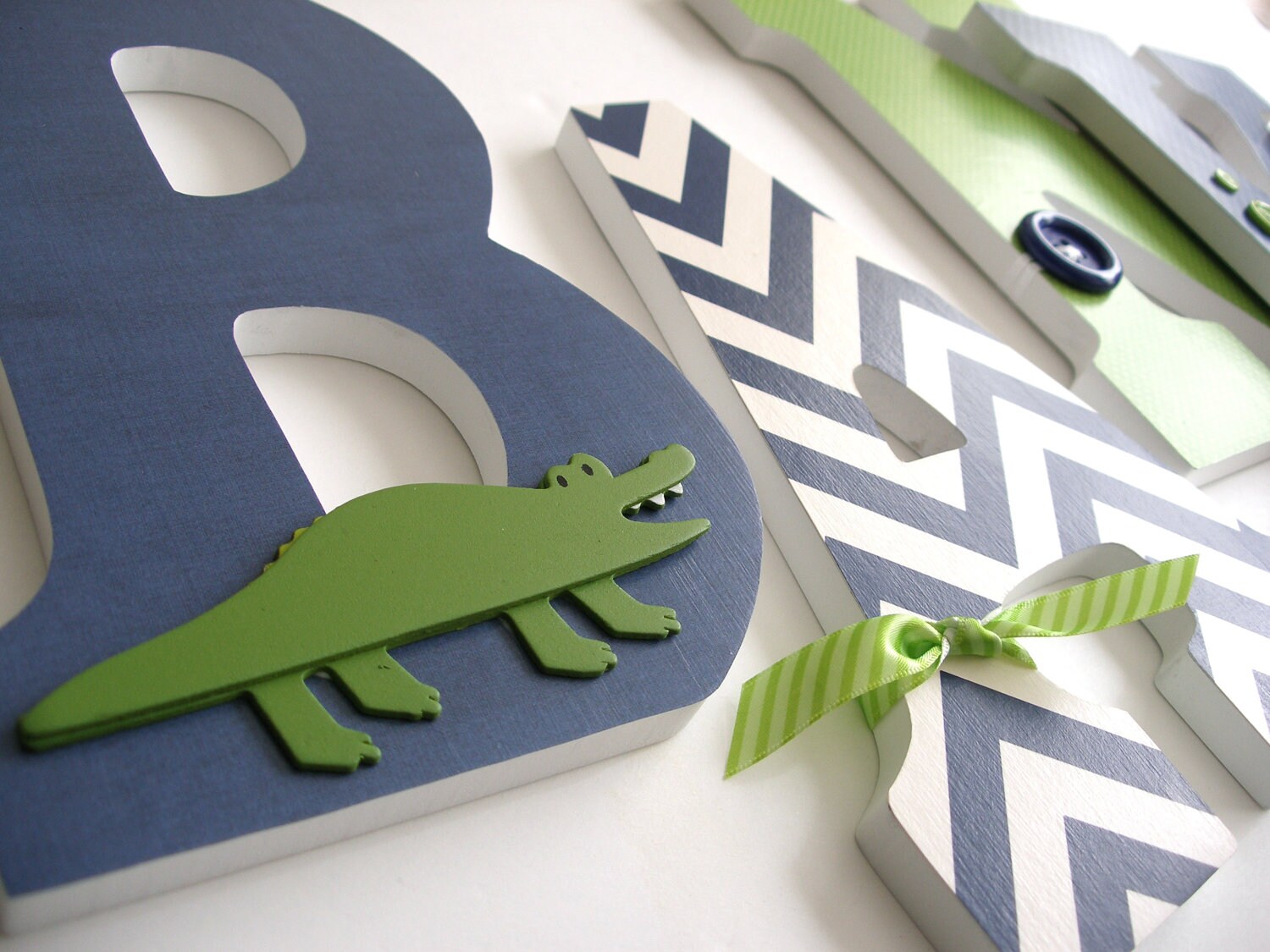 Navy Blue & Green Custom Wooden Letters, Personalized Nursery Name ...