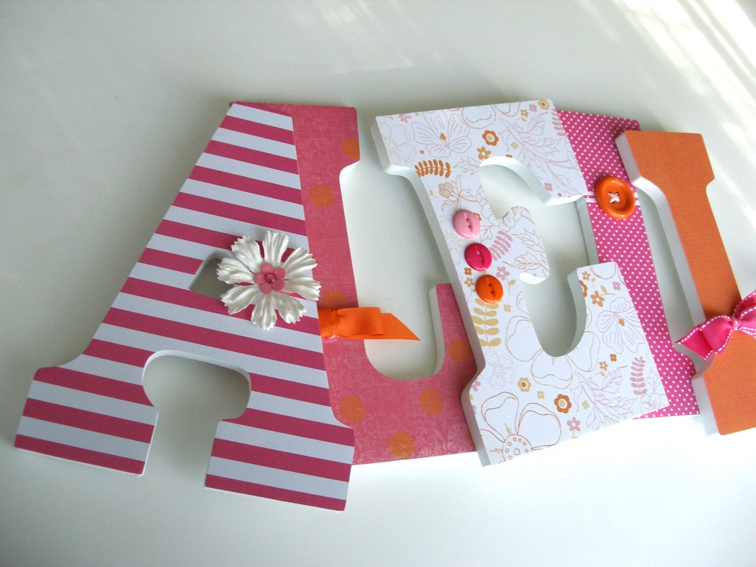 Custom Decorated Wooden Letters, Pink, Orange and White Nursery Décor ...