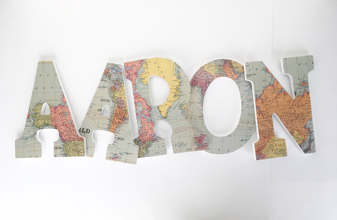 World Map Wood Letters for Travel Nursery, Wooden Name Décor, Gender ...