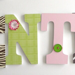 Set of 6 Decorated 9" Wooden Letters, Nursery Name Décor, Alphabet ...
