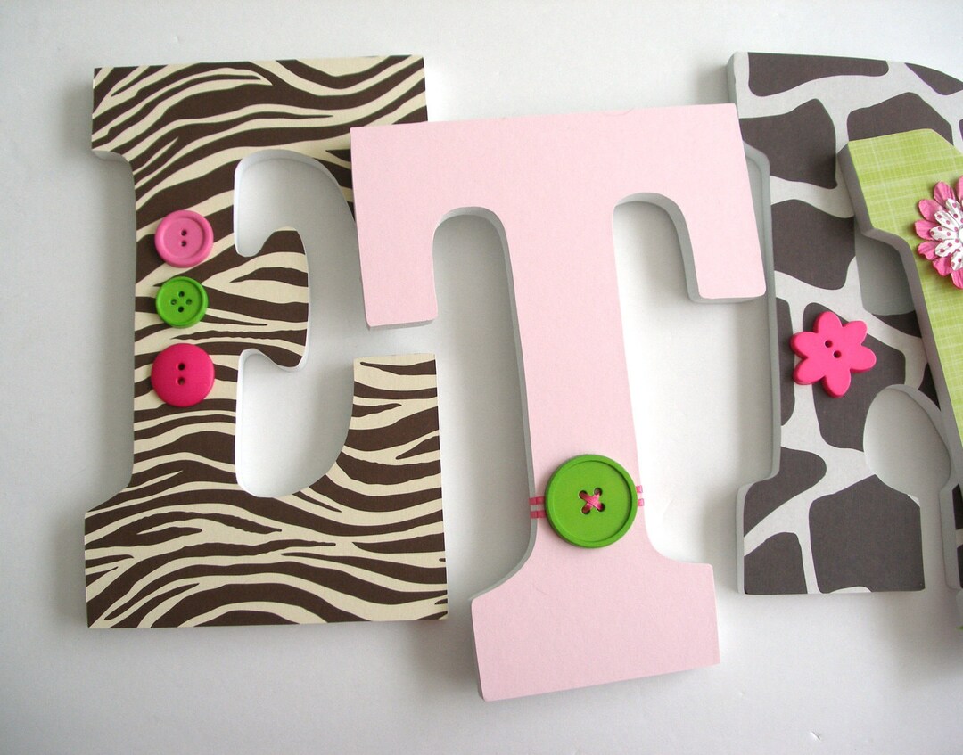 Wooden Letters for Nursery Wall, Jungle Theme, Animal Print Girl ...