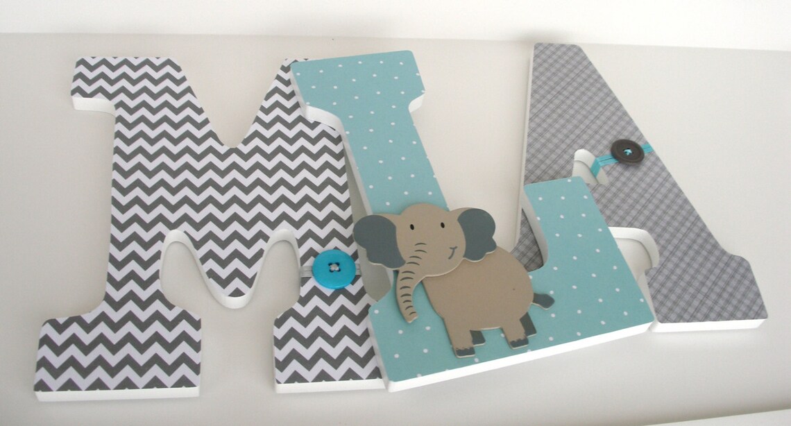 Aqua & Gray Custom Wooden Letters Personalized Nursery Name - Etsy