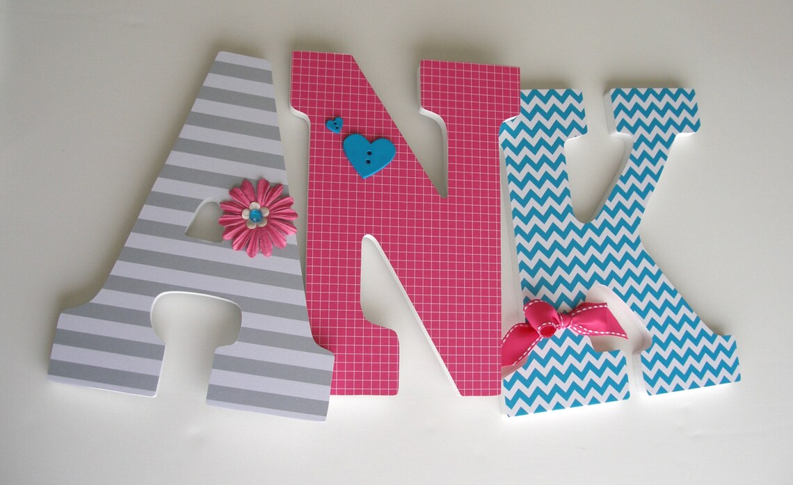 Baby Girl Nursery Wall Letters Gray Hot Pink and Teal | Etsy
