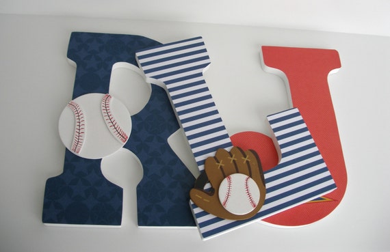 Baseball Fan Theme Custom Decorated Wooden Letters | Etsy