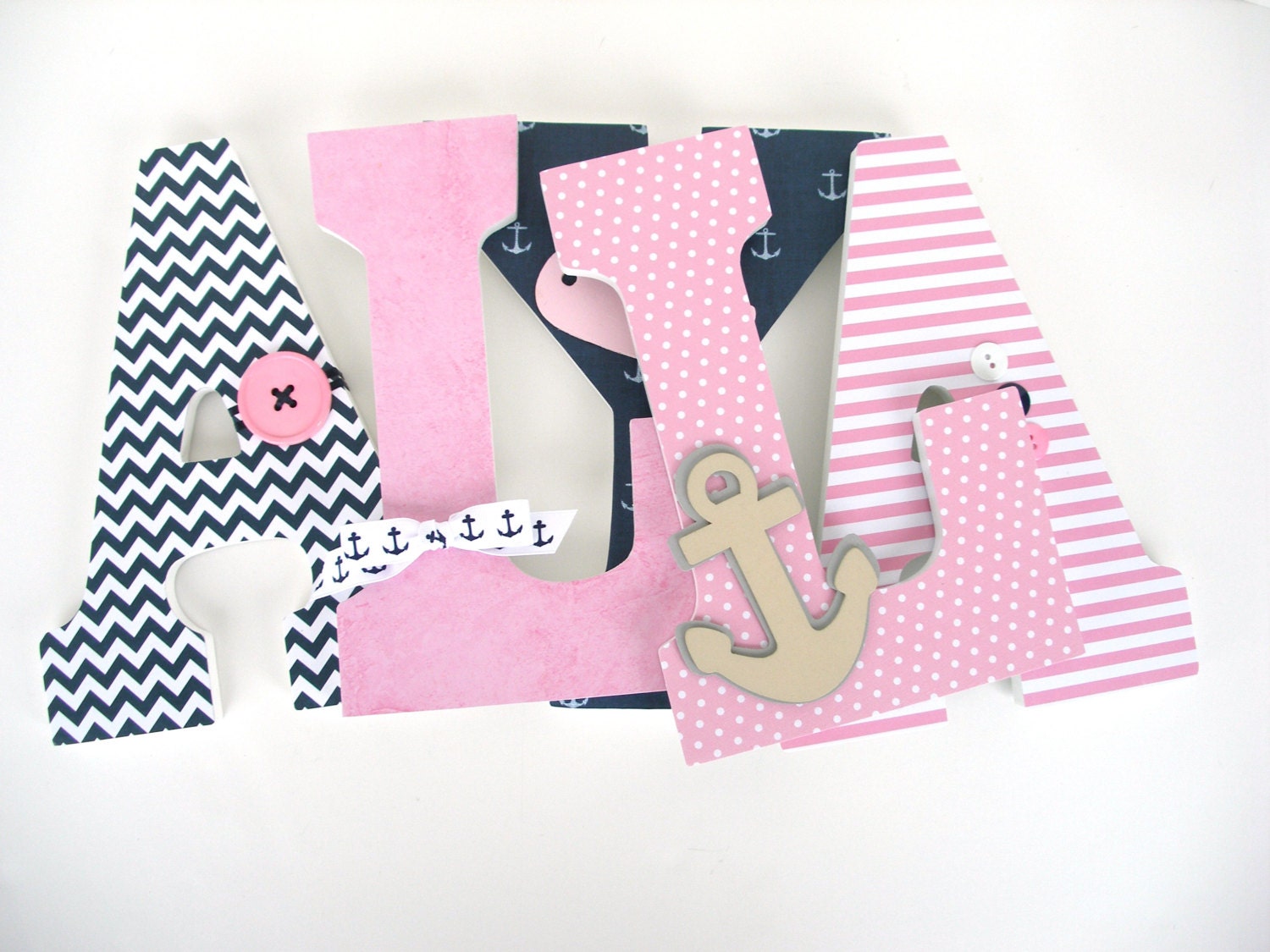 Navy Blue and Pink Custom Wood Letters Girl Bedroom Wall | Etsy