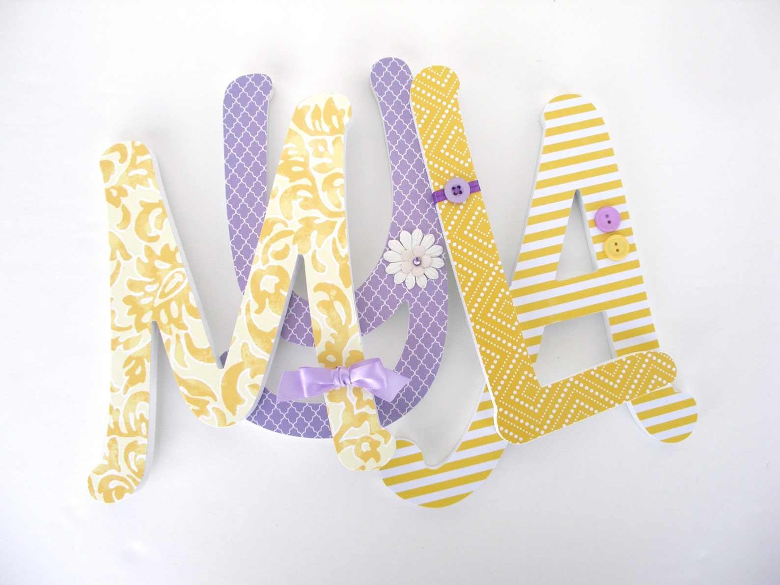Baby Name Letters Lavender and Yellow Nursery Decor Purple - Etsy