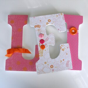 Custom Decorated Wooden Letters, Pink, Orange and White Nursery Décor ...
