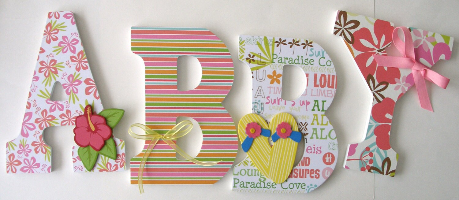 Set of 4 Decorated 9 Wooden Letters Personalized - Etsy