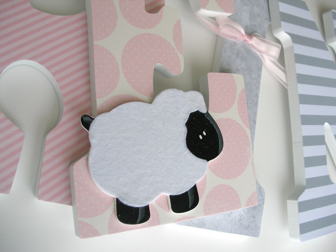 Decorated Wooden Nursery Letters, Lamb Theme, Wood Letter Set for Girl ...