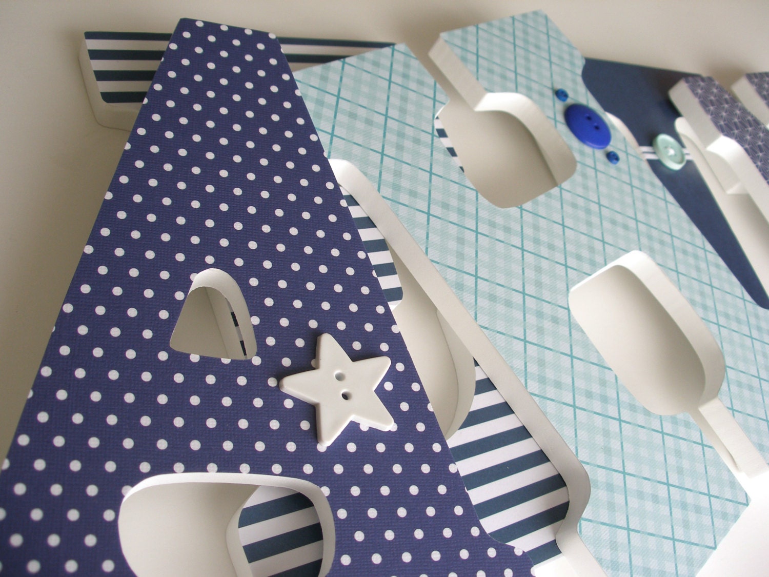 Custom Wooden Letter Set Aqua and Navy Blue Baby Name - Etsy