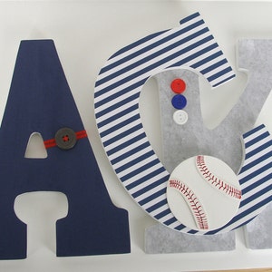 Decorated Wooden Letters, Gray and Navy Blue With Red Accents, Baby Boy ...
