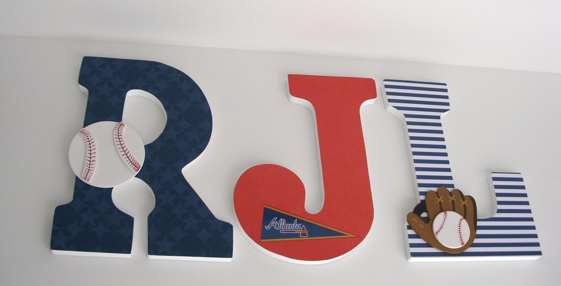 Baseball Fan Theme Custom Decorated Wooden Letters - Etsy