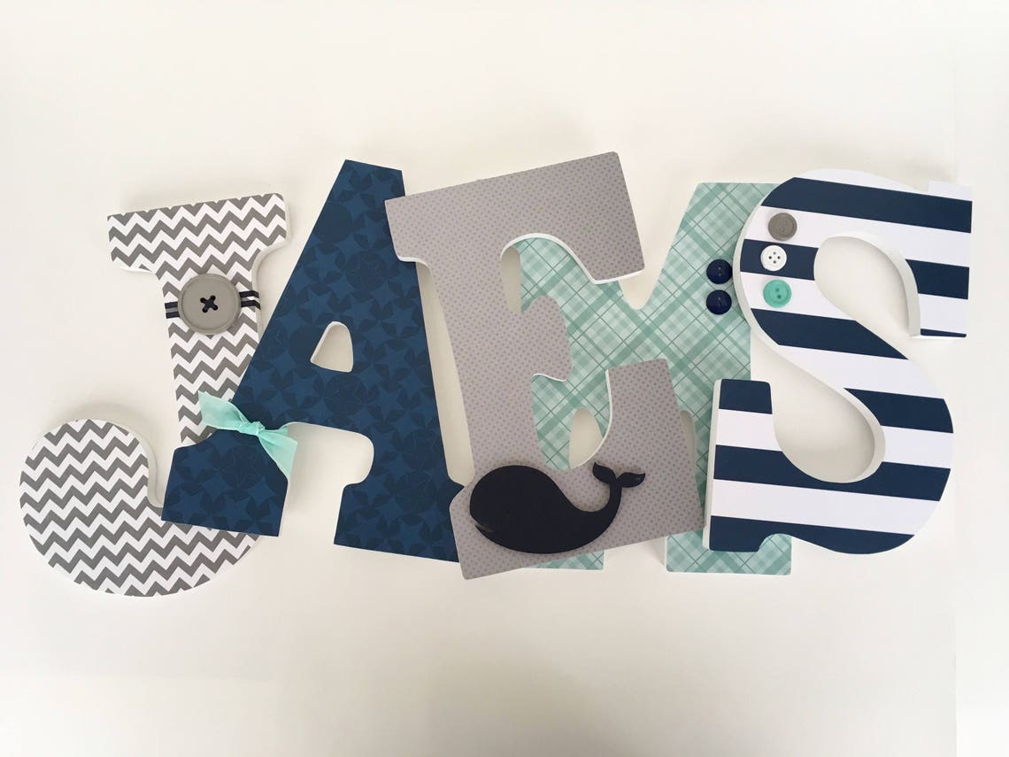Custom Decorated Wooden Letters Whale Nursery Nautical - Etsy