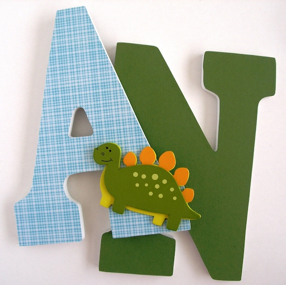 Wooden Letters for Nursery Dinosaur Theme Custom Decorated | Etsy