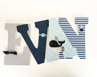Custom Wooden Letter Set Teal and Navy Blue Baby Name | Etsy