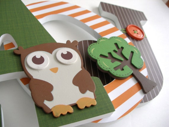 Owl & Tree Custom Decorated Wooden Letters Nursery Name - Etsy