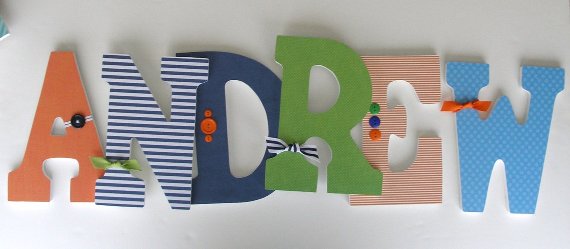 Wooden Wall Letter Set Navy Blue Green and Orange Hanging - Etsy