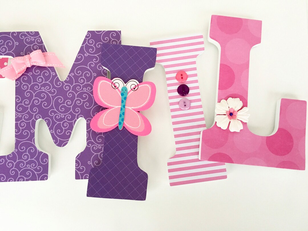 Baby Nursery Wall Letters, Pink and Purple Butterfly Decorations for ...