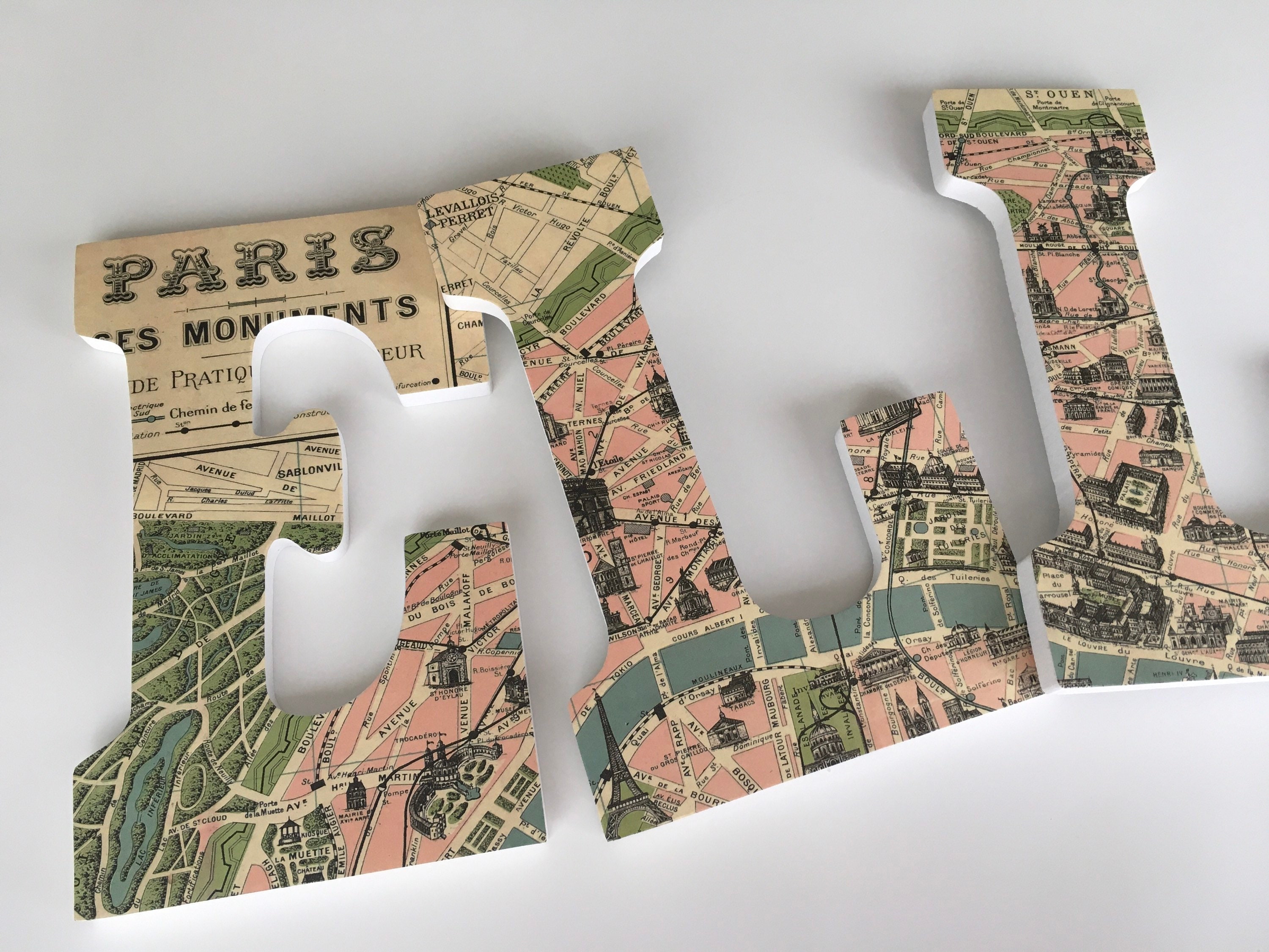Paris Map Custom Wooden Letters, Nursery Name Décor, Travel Nursery ...