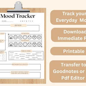 Printable Mood Tracker Template | Daily Mental Health Journal | Self ...