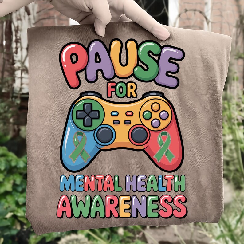 Pause for Mental Health Awareness SVG PNG, Yellow Funny Kids Boys Gamer ...