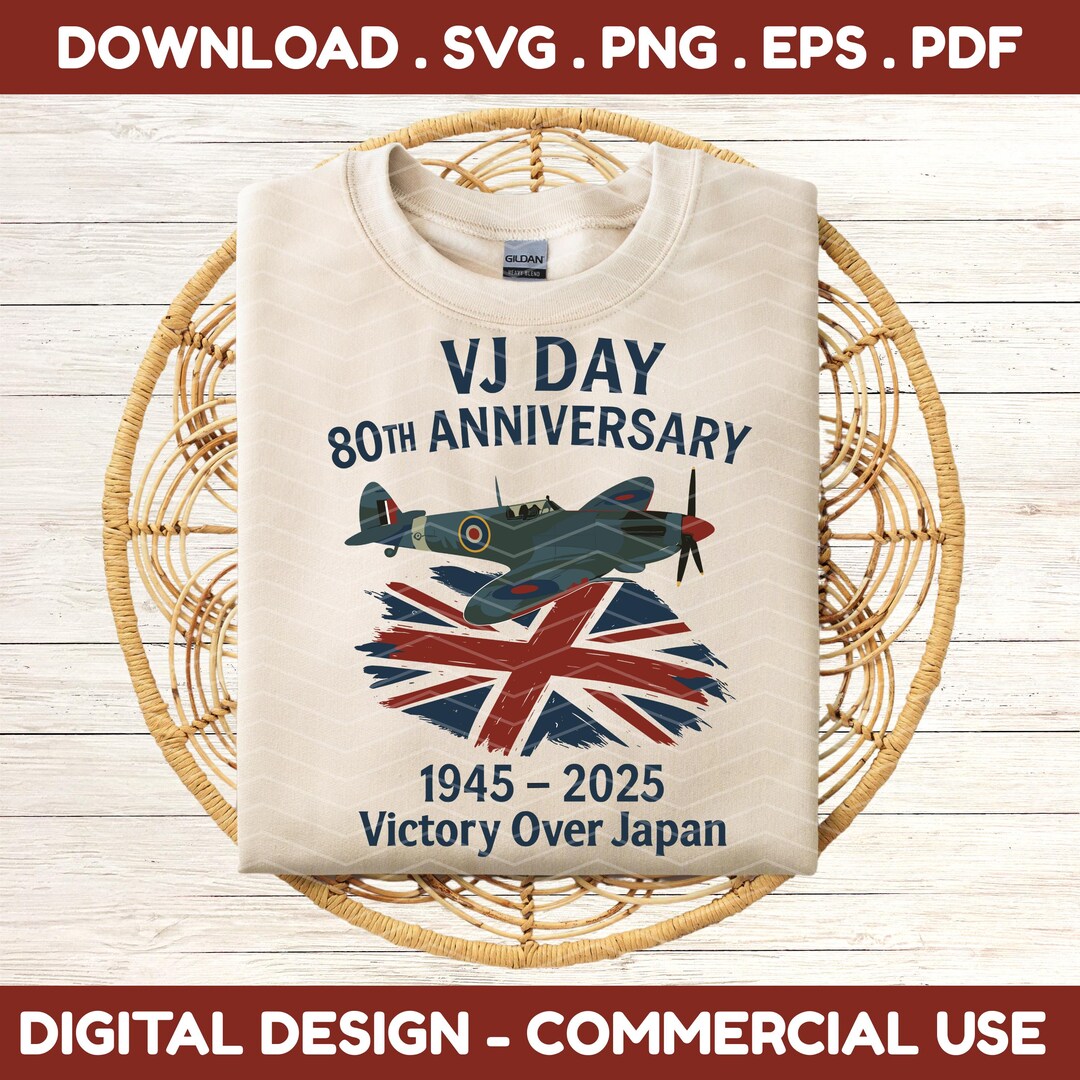 VJ Day 80th Anniversary Svg WWII British Plane Victory Over Japan 1945 ...