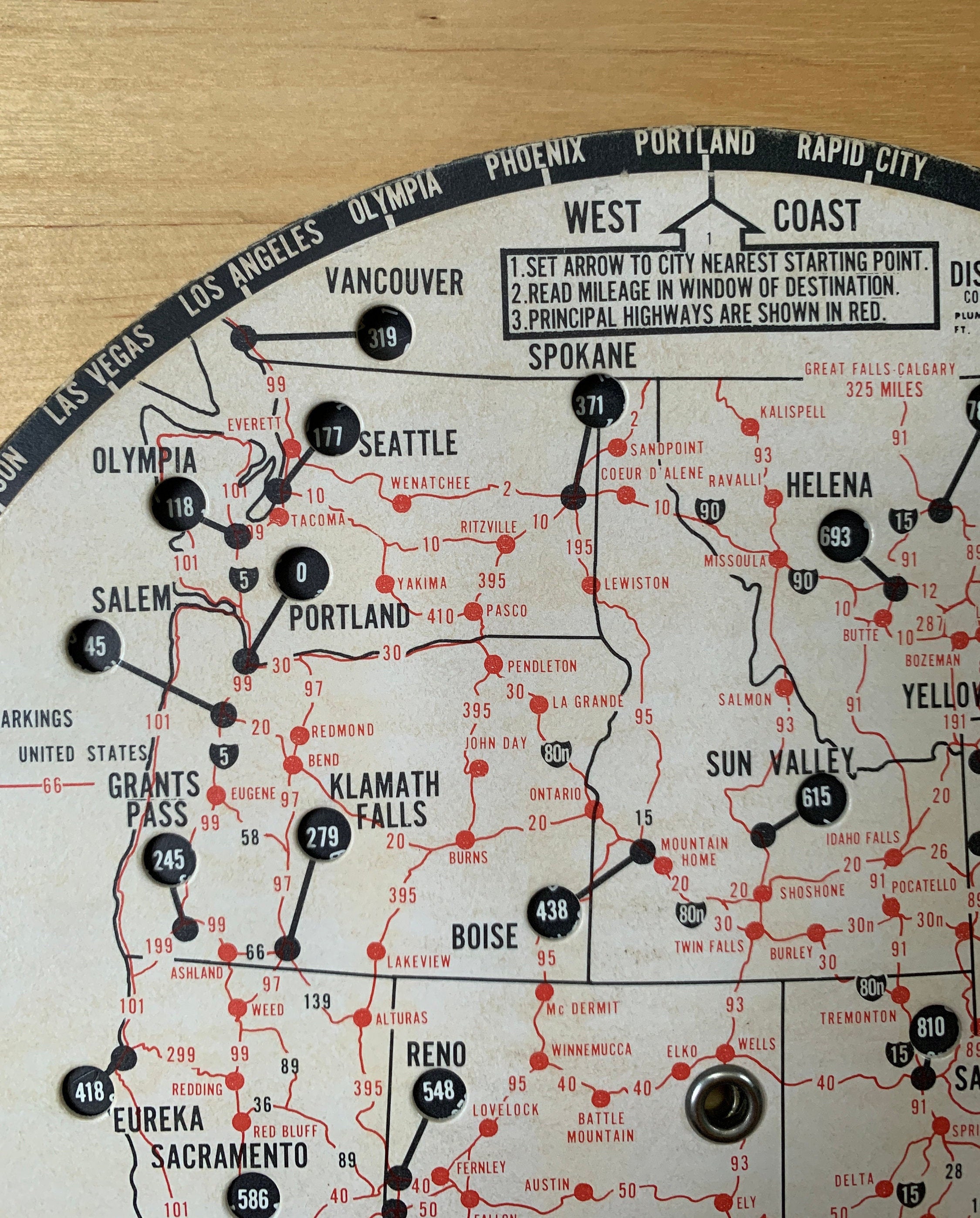 Dist O Map. Round map to calculate distance between cities. | Etsy