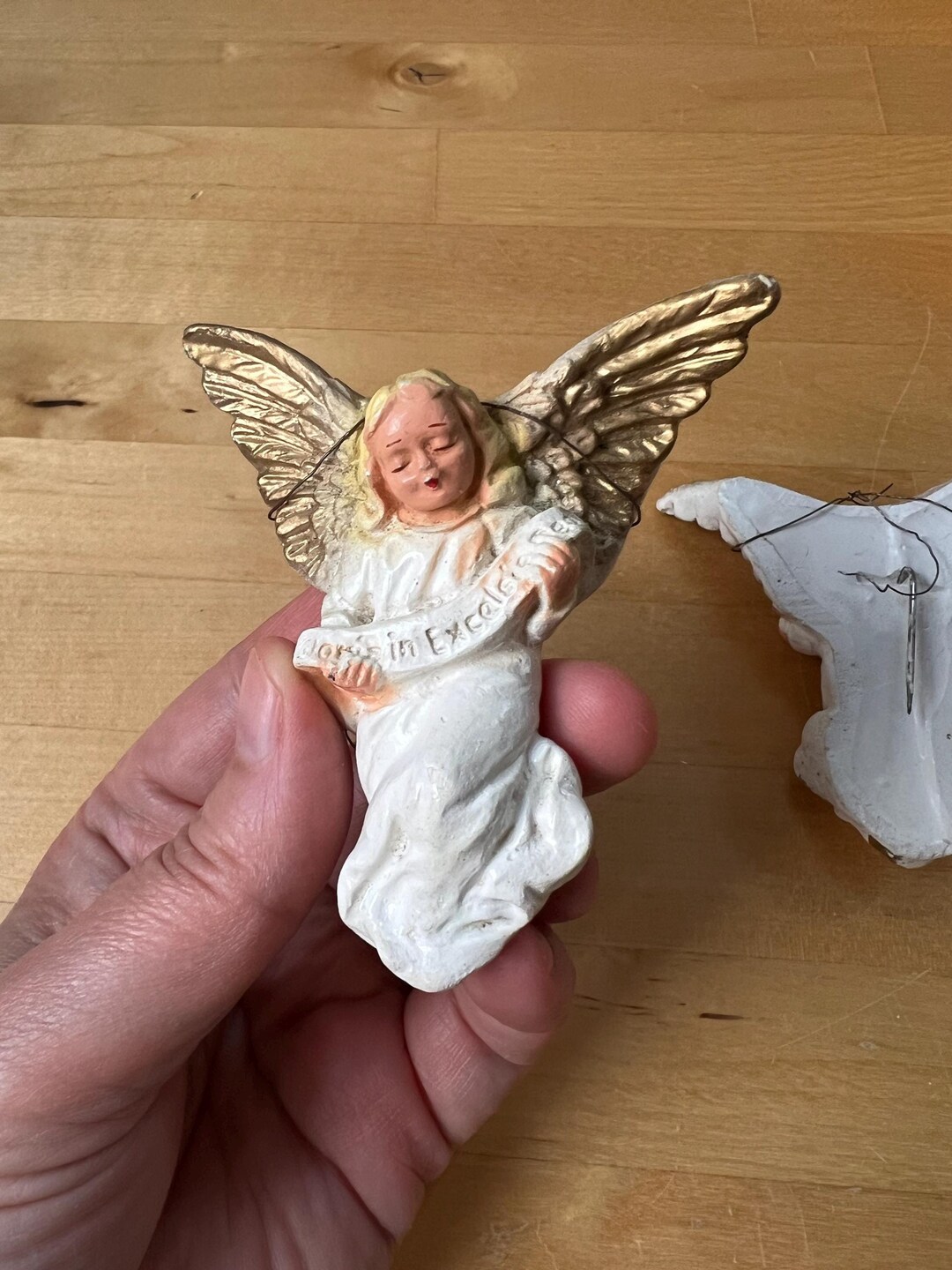 Vintage Chalkware Angels, Pin Hanger on Back, Rough Paint Job, Vintage ...