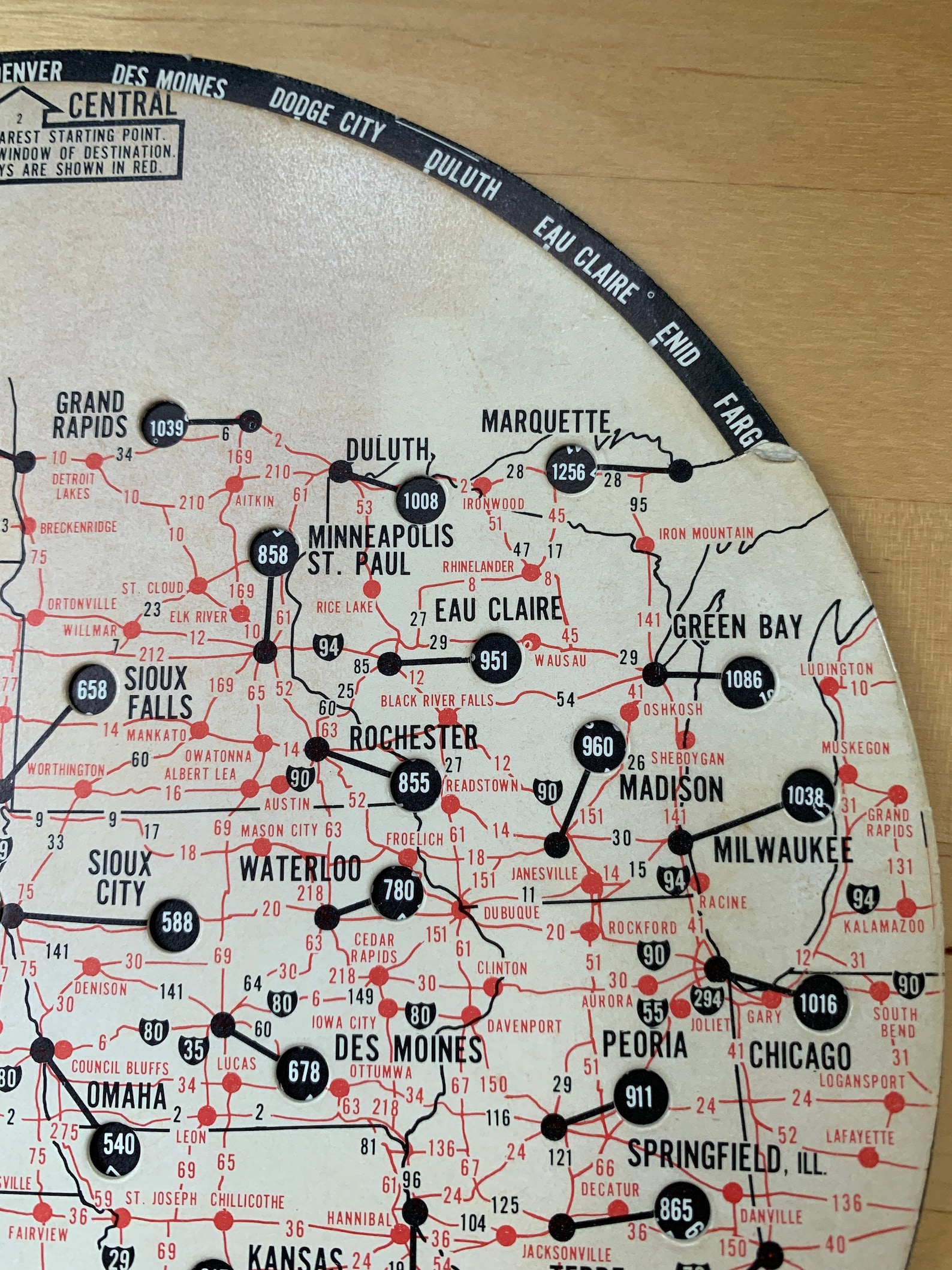 Dist O Map. Round map to calculate distance between cities. | Etsy