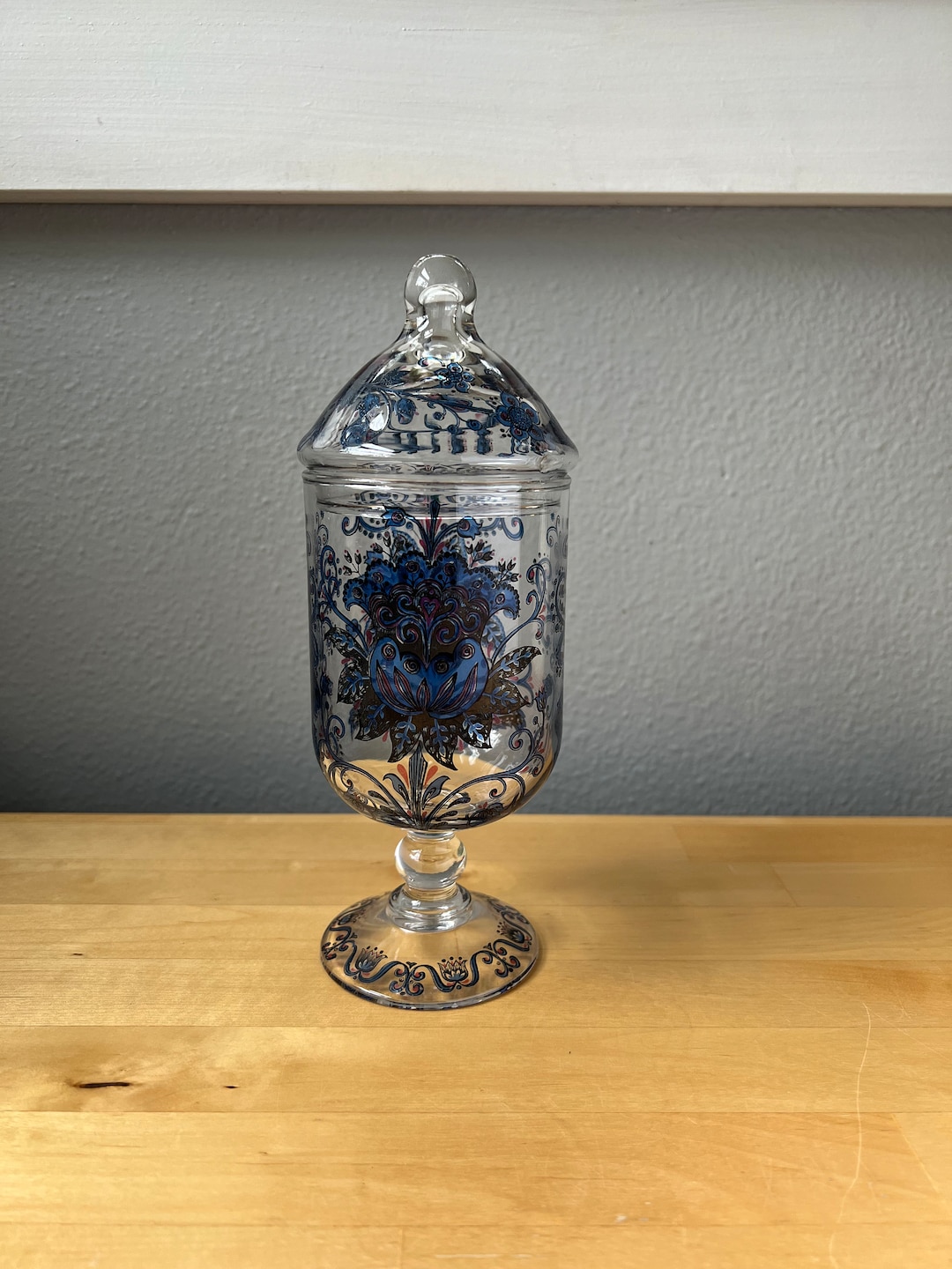 Decorated Footed Glass Candy Jar With Lid. Perhaps Alfred Taube? Nice ...