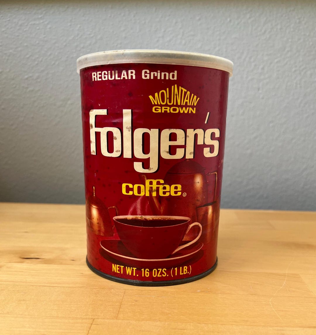 Vintage Folger's Coffee Tin, Coffee Can With Paper Label, 1980s W/ Lid ...