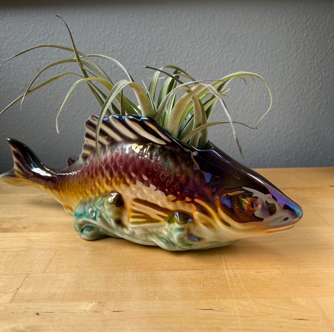H Bequet Quaregnon Ceramic Fish Planter, Iridescent Glaze, Made in ...