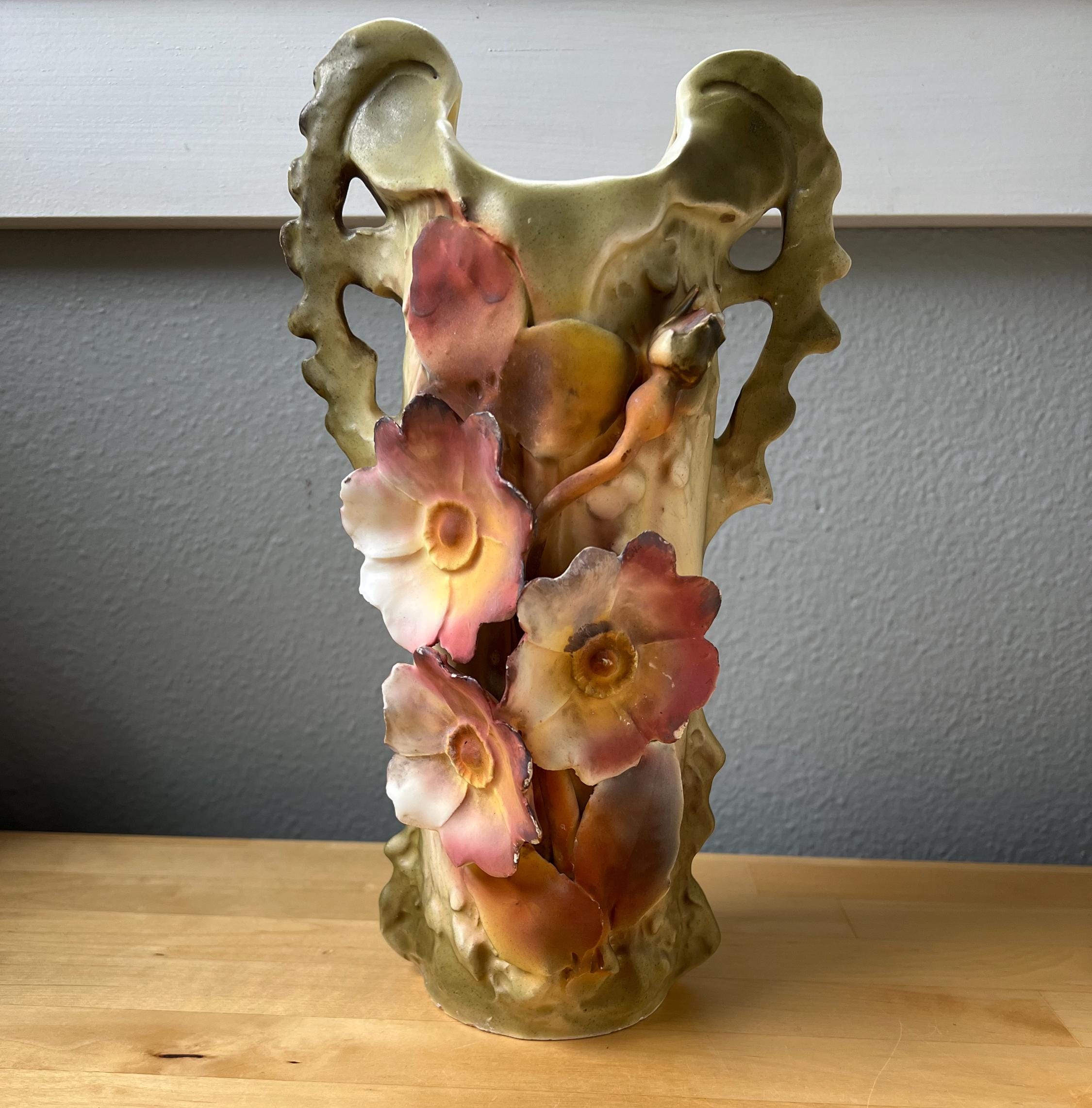 Antique Royal Dux Austria Amphora Vase, Porcelain, Flowers, Chipped ...