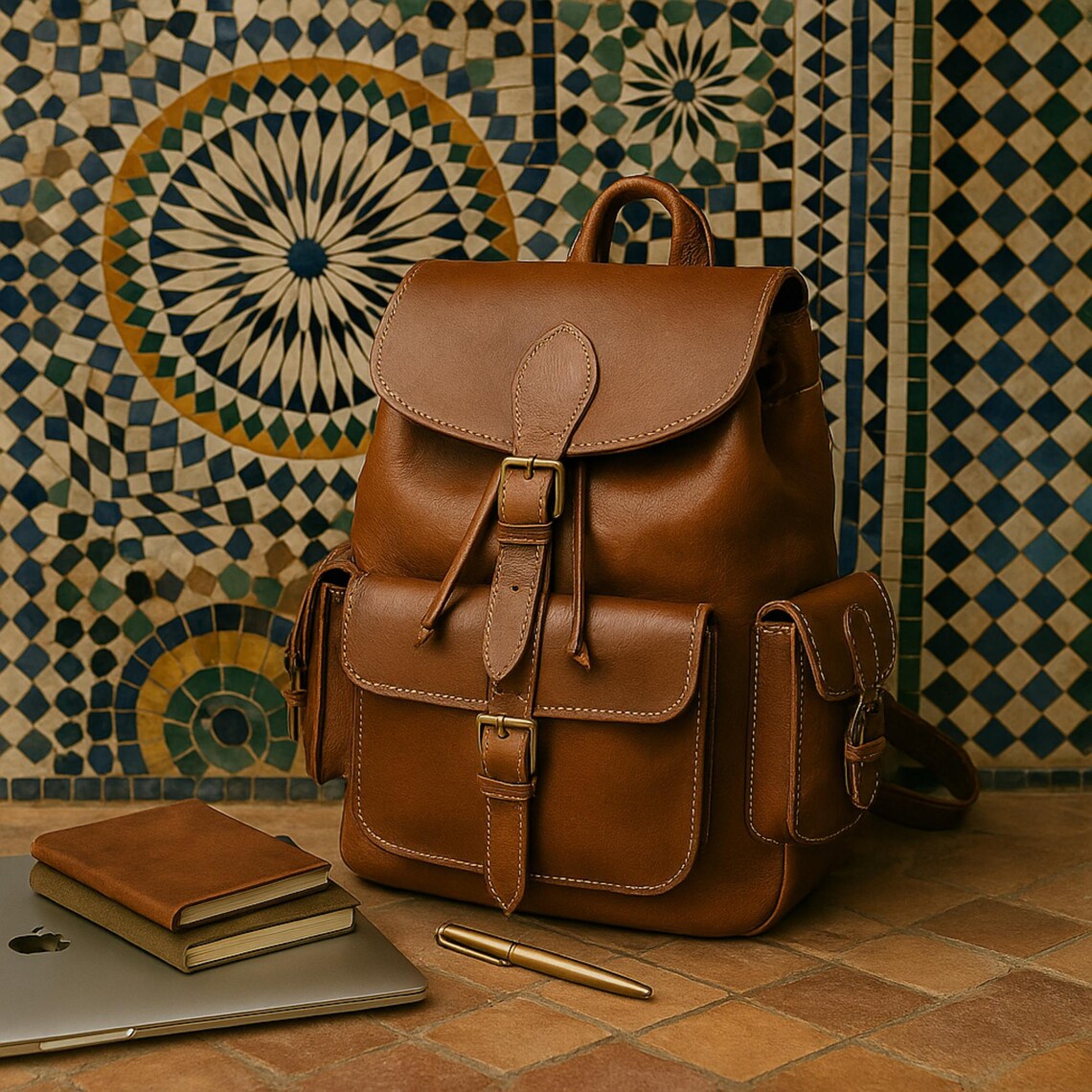 Handmade Moroccan Leather Backpack for Men & Women, Vintage Travel ...