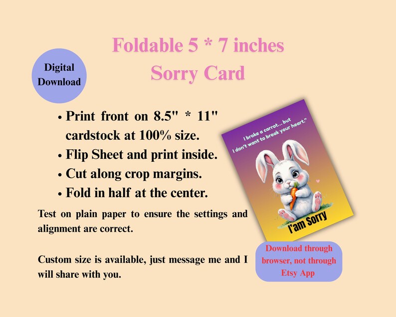 Rabbit Sorry Card: Printable Apology Card (digital Download, 5x7 PDF - Etsy