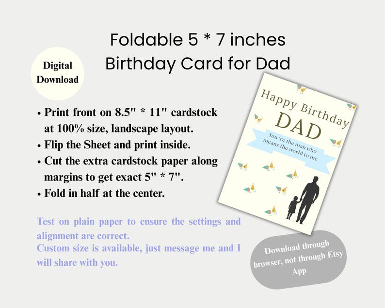 Minimalist Dad Birthday Card: Printable Foldable Design (PDF) - Etsy