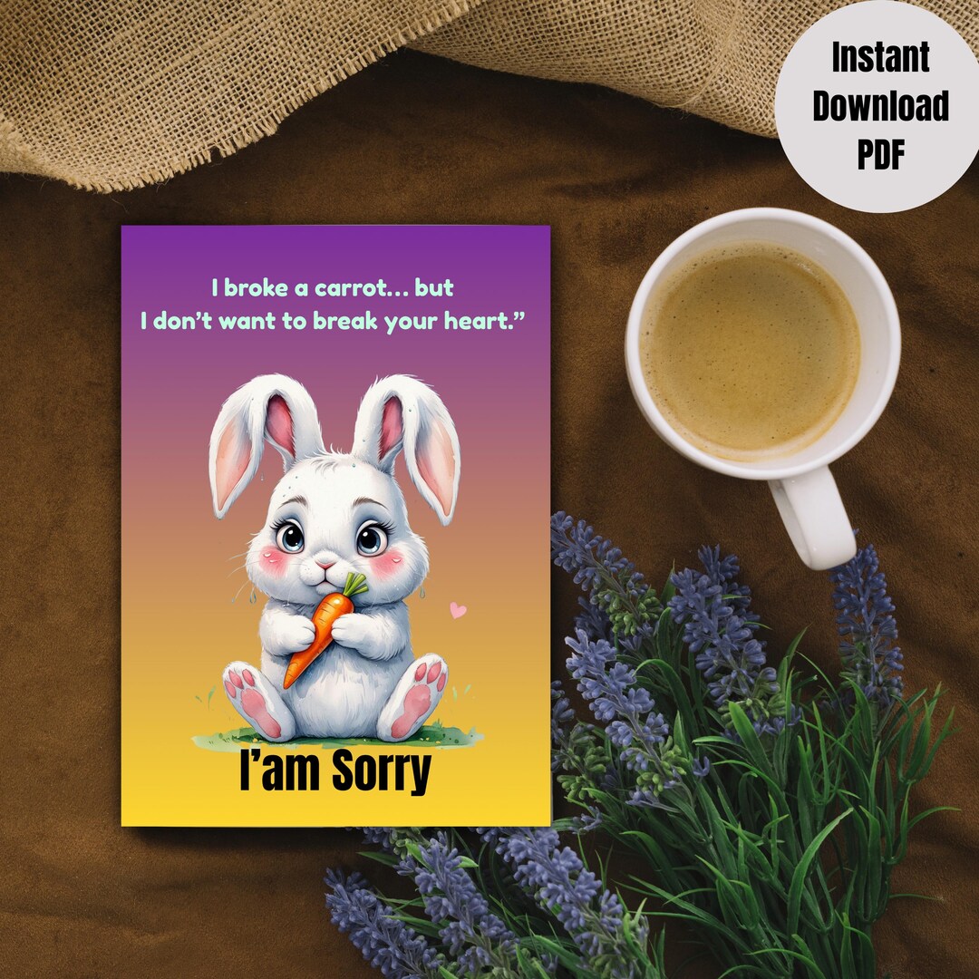 Rabbit Sorry Card: Printable Apology Card (digital Download, 5x7 PDF - Etsy