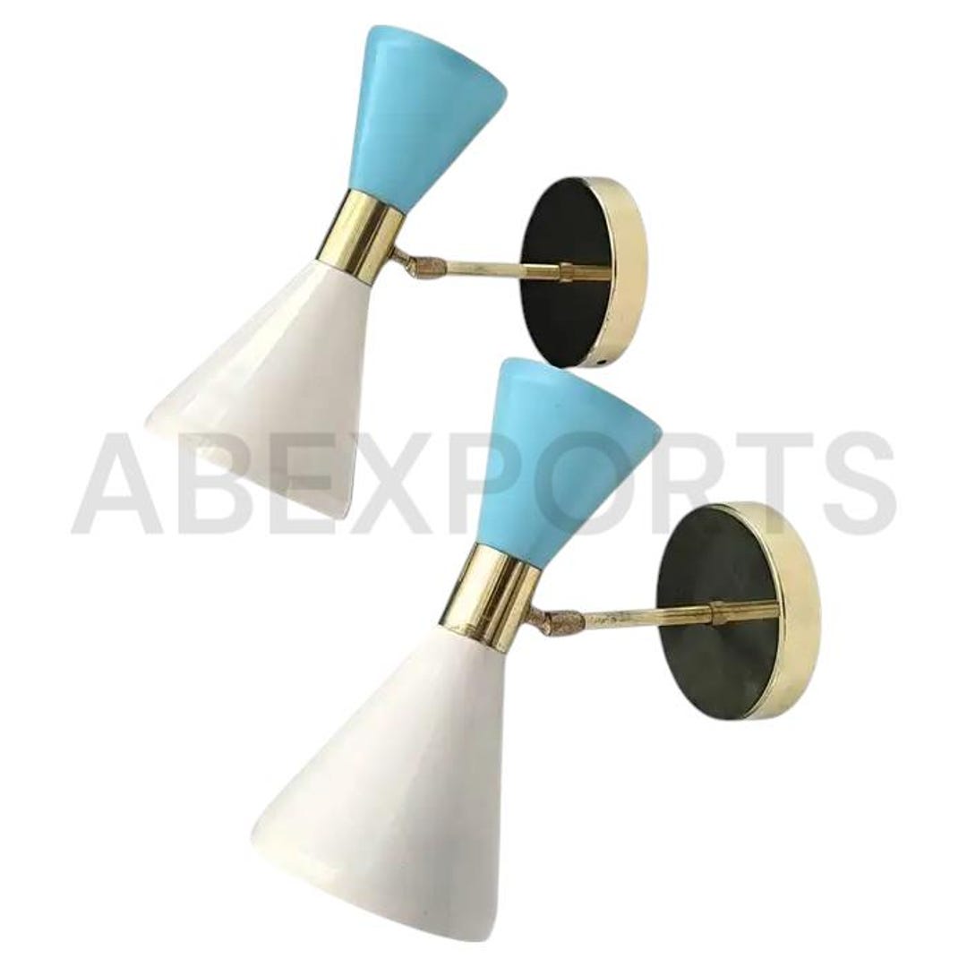 Diabolo Adjustable Wall Lights, Brass, Ivory, Baby Blue Lacquer ...