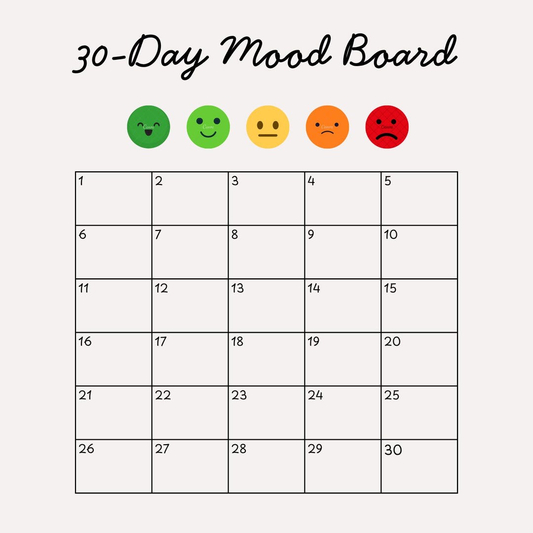 30-day Mood Tracker Printable | Digital Mood Board Journal | Daily ...