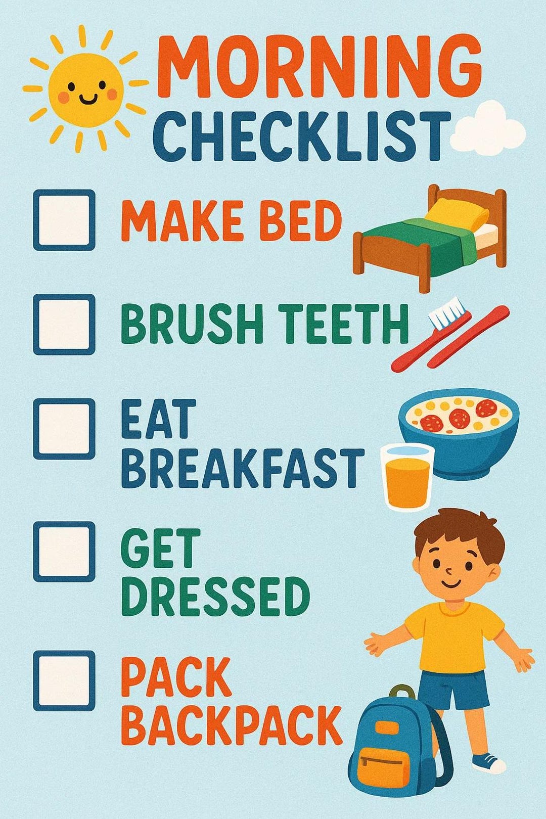 Printable Morning Routine Checklist for Boys Time Management for Kids ...