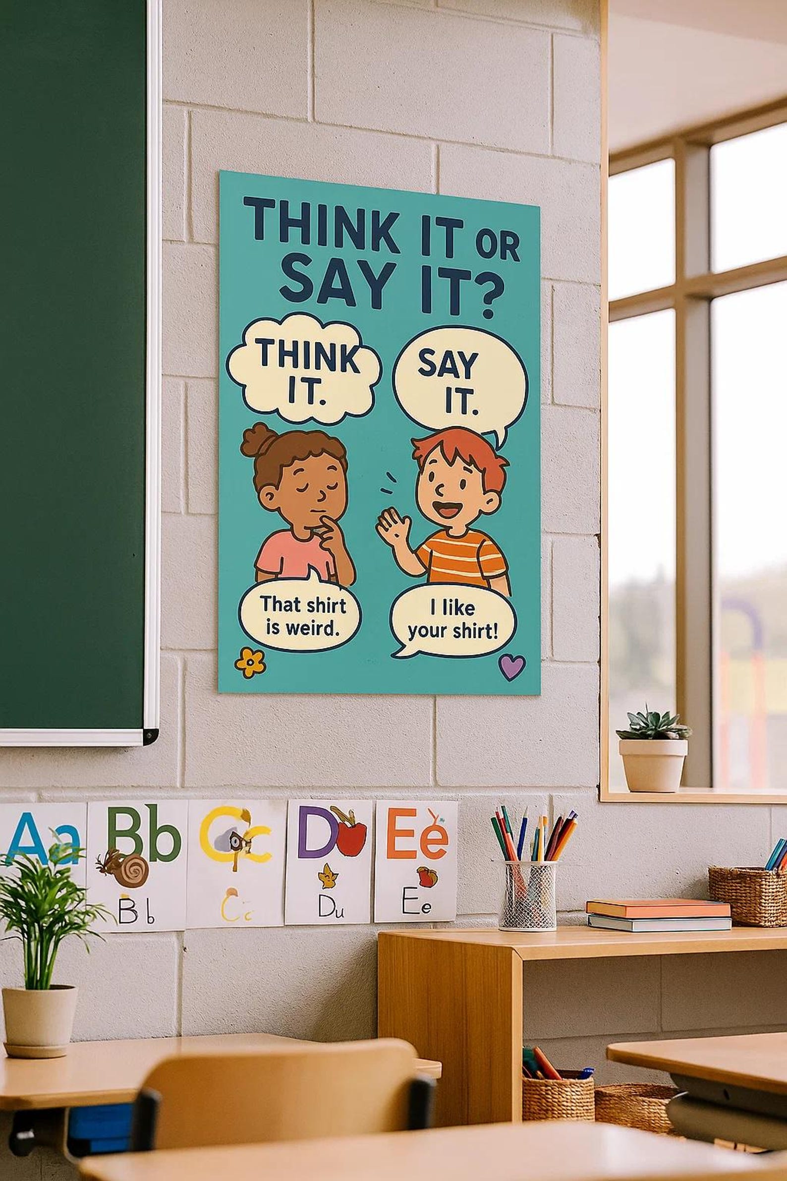 Classroom Social Skills Poster: Think Before You Speak, Kindness Chart ...