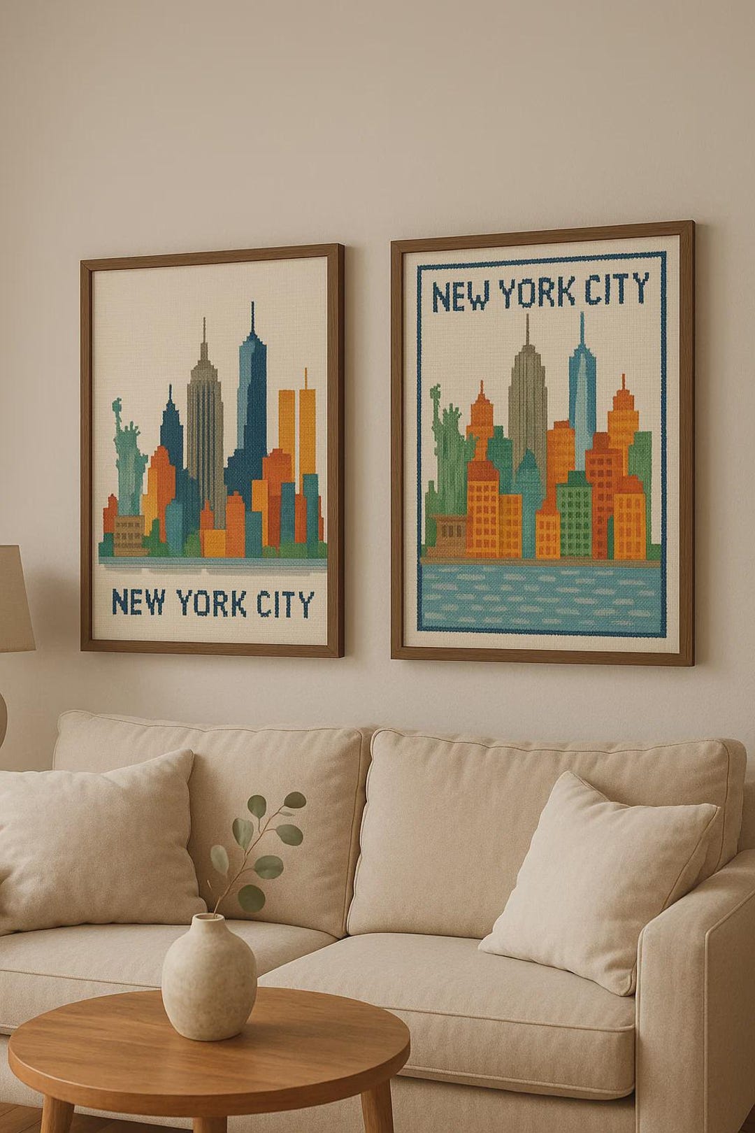 New York City Cross Stitch Poster Set: Modern NYC Travel Art (digital ...