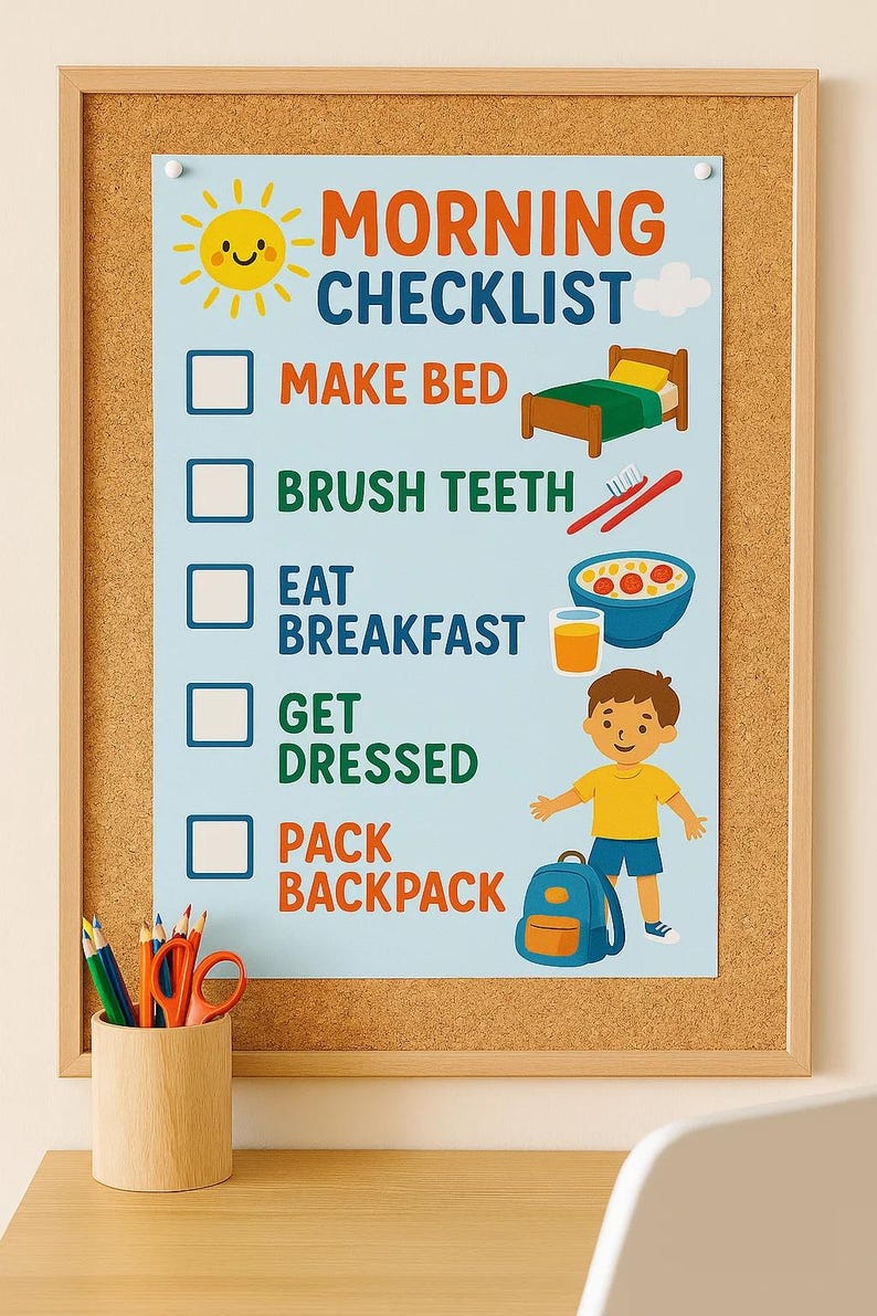 Pastel Morning Routine Checklist for Boys: Elementary School Printable ...