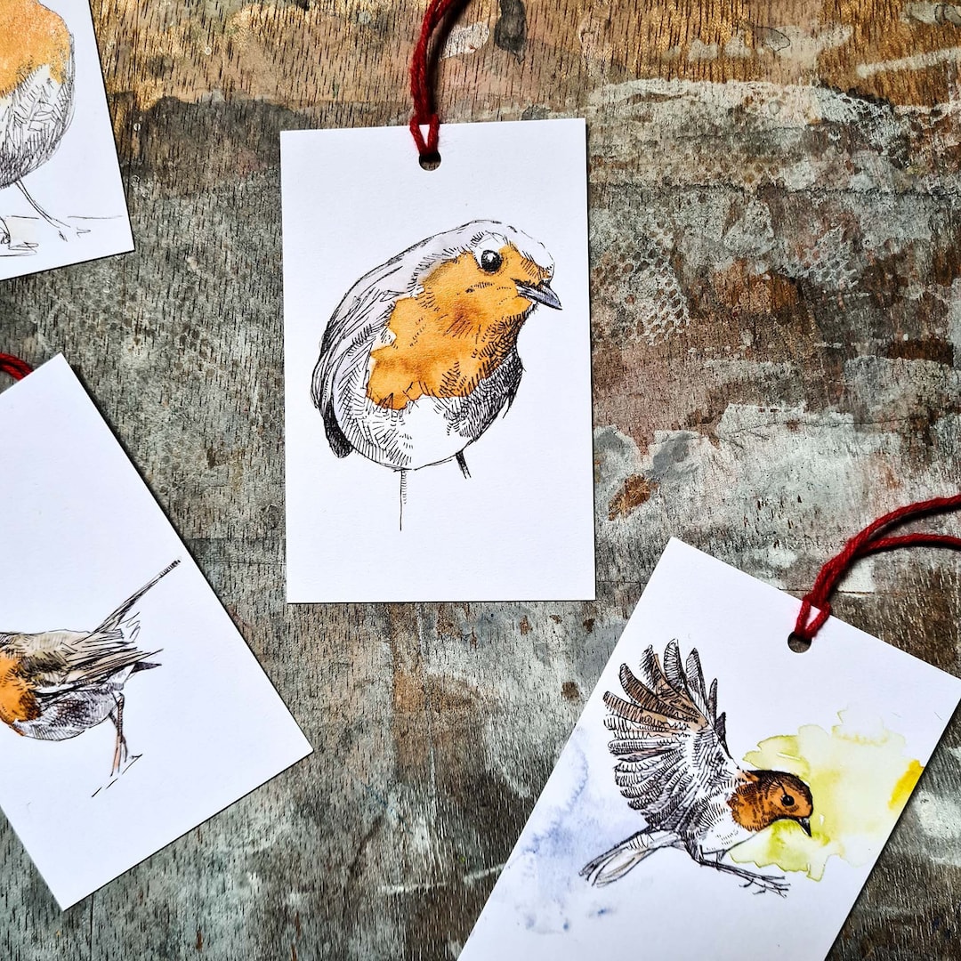 Christmas Gift Tags Robin Gift Tags Set of 4 Christmas Gift - Etsy