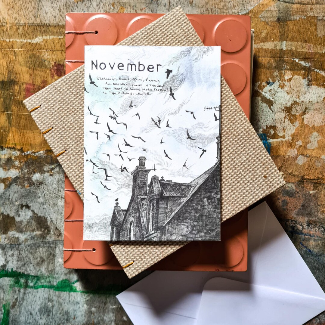 November Card: Autumn Birthday, Blank Inside - Etsy